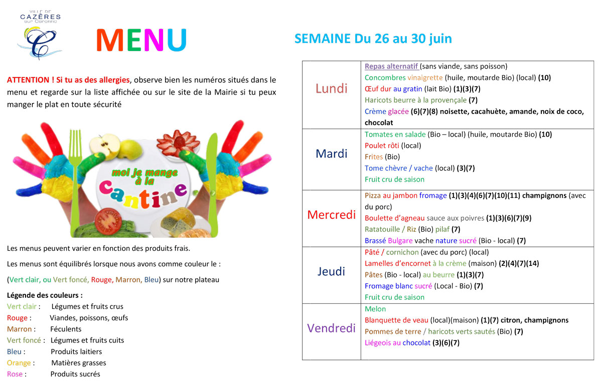 Menus cantine - Mairie de Cazères